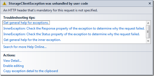 An HTTP header that’s mandatory for this request is not specified: One ...